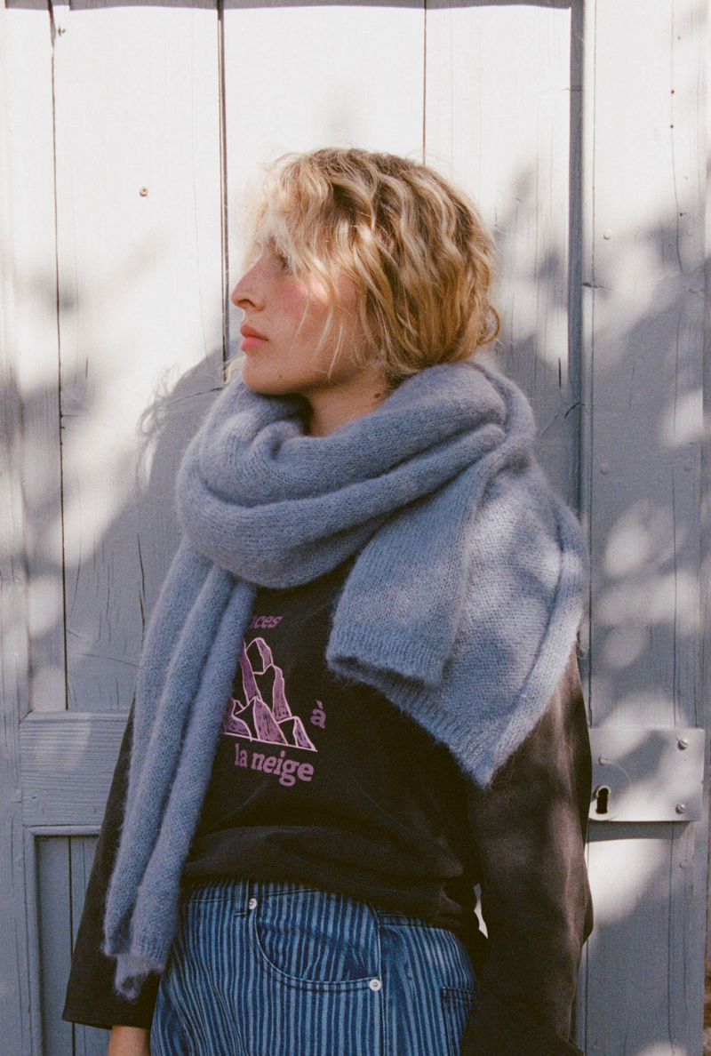 Clémence Blue Long Knitted Scarf - Nénés - Responsible Wardrobe - Nénés ...