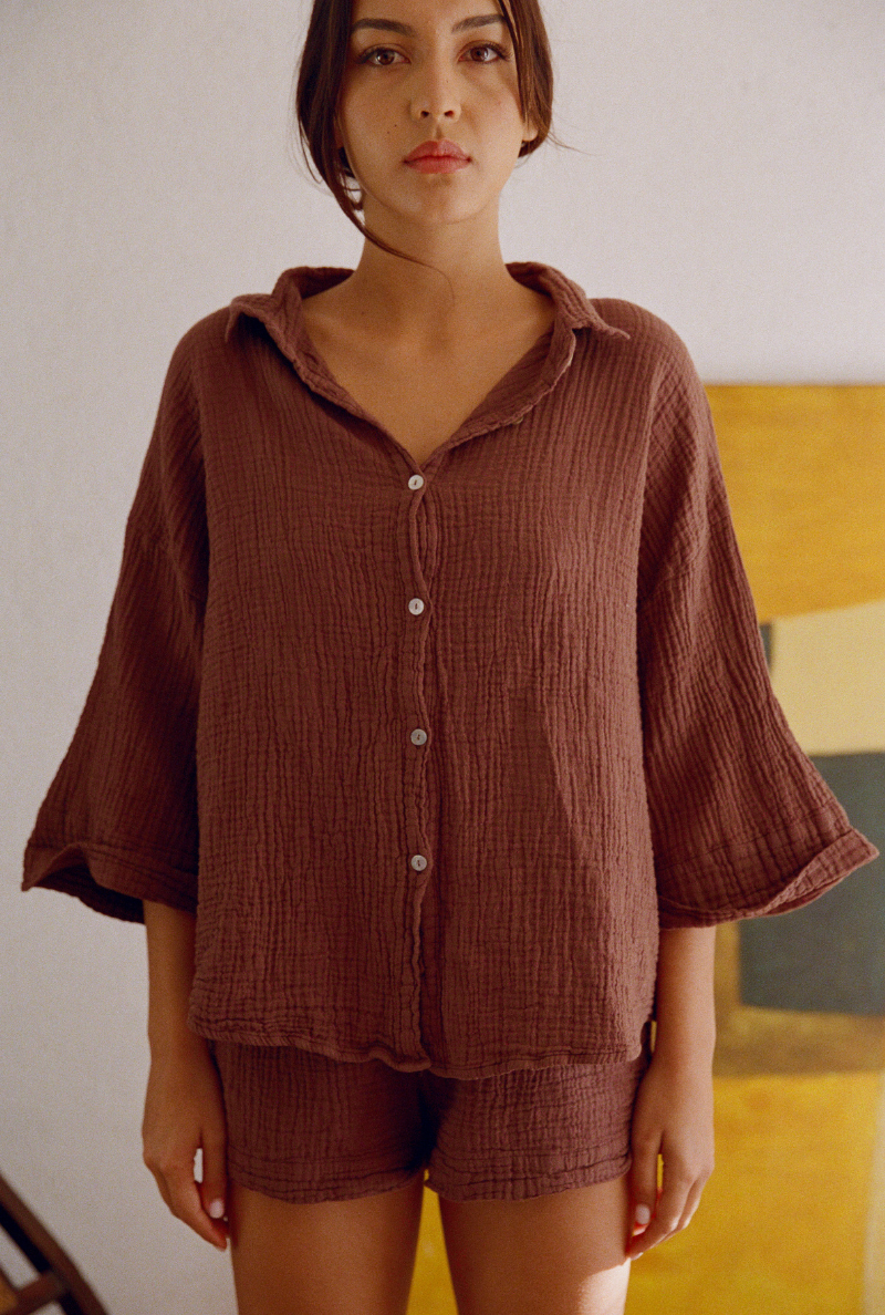 Marra brown double cotton gauze shirt l Responsible wardrobe - Nénés Paris