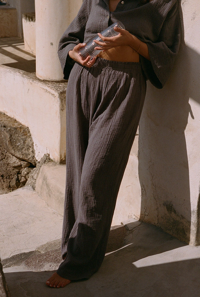 Grey cotton gauze Mimosa pants - Nénés - Nénés Paris