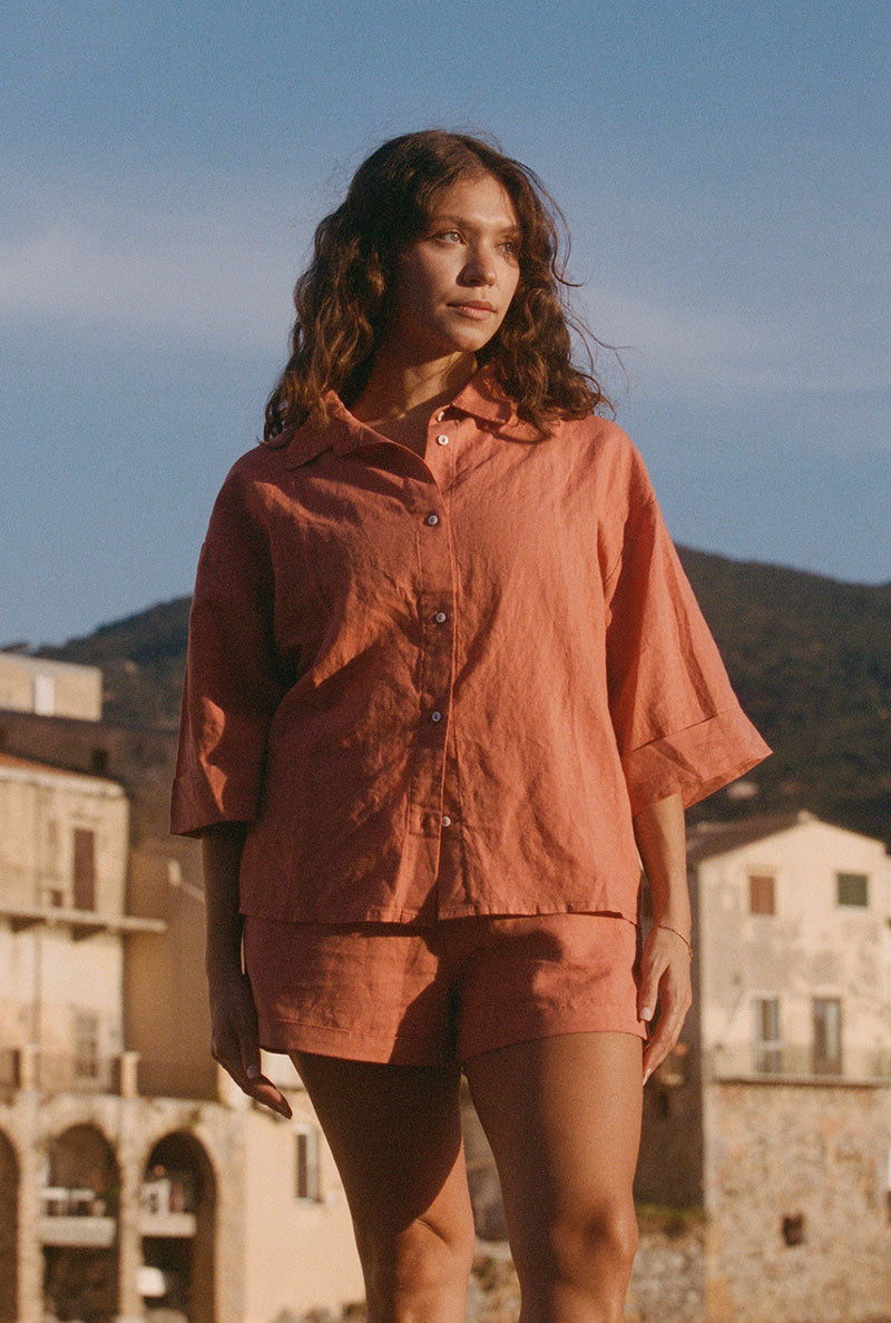 Chemise Edith en lin Terracotta - Nénés - Nénés Paris