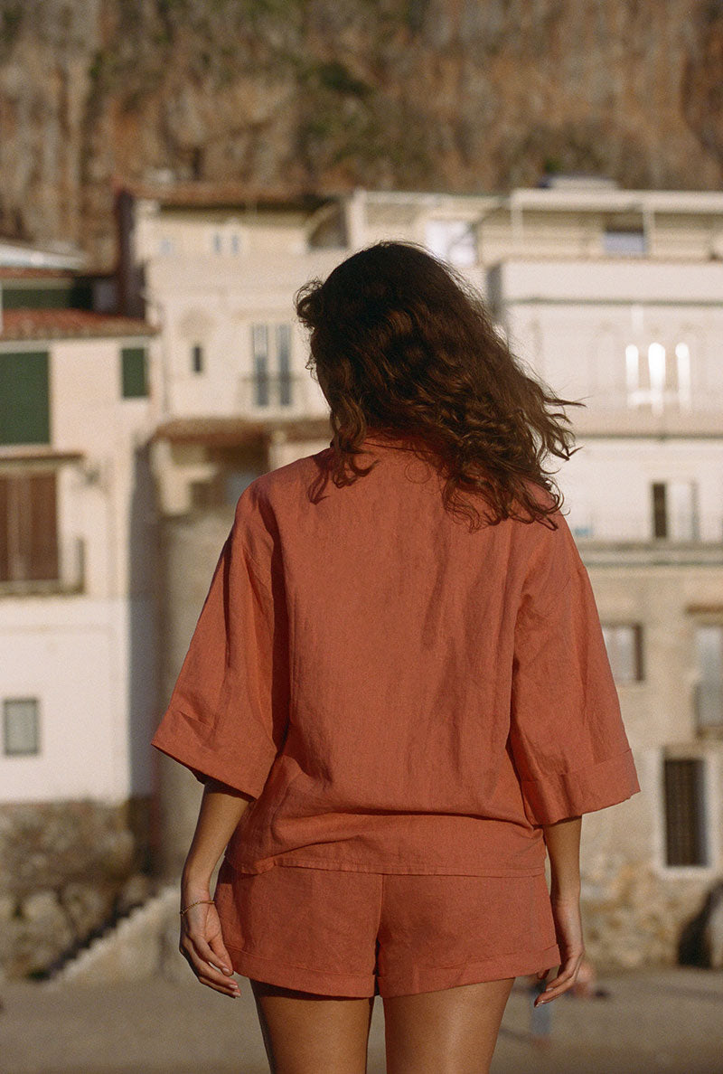 Short Edith en lin Terracotta - Nénés - Nénés Paris