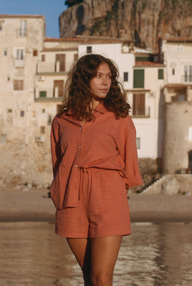 Short Edith en lin Terracotta - Nénés - Nénés Paris